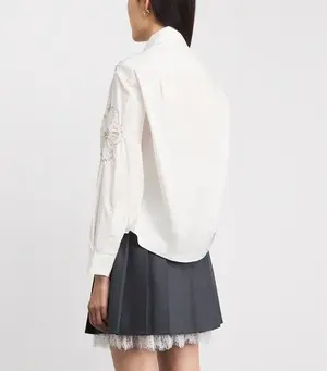 Sandro Cotton Shirt With Tulle Floral Appliqués And Pearlescent Bead Embellishments - Beige