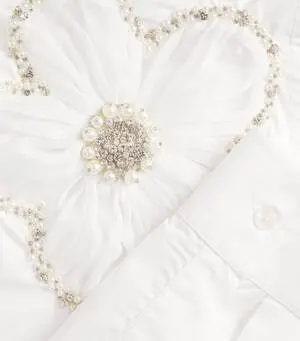 Sandro Cotton Shirt With Tulle Floral Appliqués And Pearlescent Bead Embellishments - Beige
