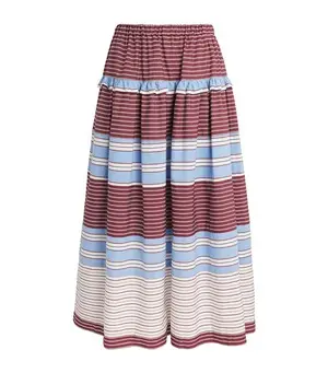 Sandro Cotton Stripe Maxi Skirt - Red