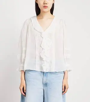 ME+EM Cotton Voile Ruffle Blouse