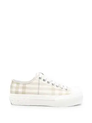 Burberry BURBERRY Cotton Lace-Up Sneakers With Embossed Heel Logo Bianco