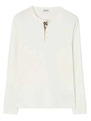 Burberry Slim-fit Stretch Cotton Jersey Embroidered Knight Logo Button-pocket Crewneck Shirt - Bianco