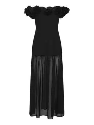 ROTATE BY BIRGER CHRISTENSEN Off-shoulder Mini Dress With Floral Appliqu - Nero