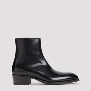 TOM FORD Burnished Vincent Leather Boot With Brass Heel Accent - Black