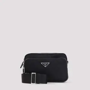 Prada Recycled Polyamide & Saffiano Leather Bandoliera Crossbody Bag - Black
