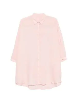 120% Lino 100% Linen Short Sleeve Shirt With Buttoned Cuffs - Rosa