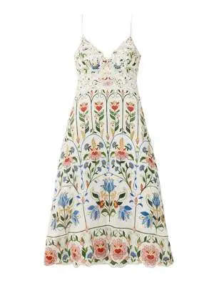 Farm Rio Stitched Midi Dress With Sweetheart Neckline - Multicolor