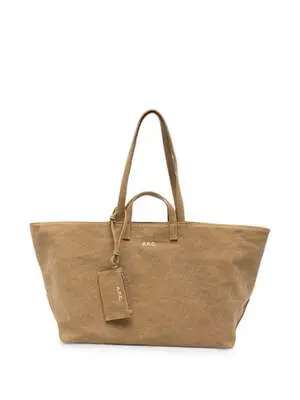 A.p.c. Cotton Tote Bag With Goldtone Logo And Dual Handles - Beige