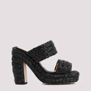 Bottega Veneta Raffia Platform Sandals With 12cm Heel - Black