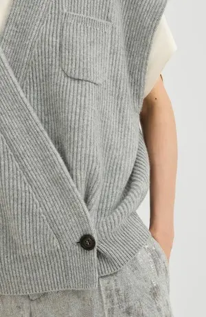 Brunello Cucinelli Cashmere English Rib Wrap Cardigan