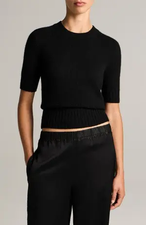 Vince High Rib Trim Wool & Cashmere Sweater - Black