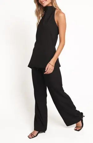 PETAL & PUP Halter Top And Wide Leg Drawstring Pants Set