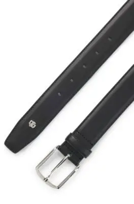 BOSS Leather Belt With Silver-tone Hardware And Double B