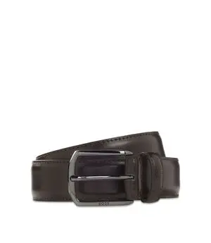 BOSS Leather Belt With Silver-tone Double B Hardware - Dark Brown