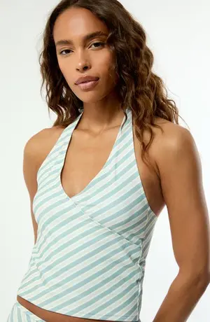 PACSUN Camilla Knit Halter Neck Top - Stripe