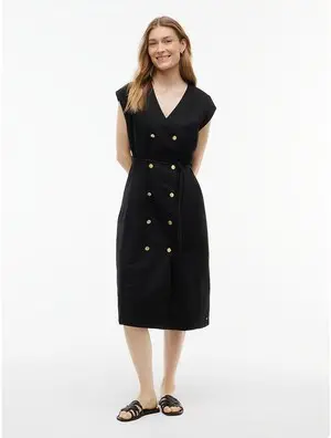 Tommy Hilfiger Nautical Cotton-linen Blend Midi Dress - Black