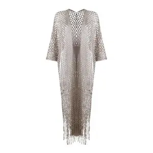 Saachi Metallic Fringe Kimono - Silver