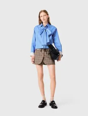 Maje Cotton Pussy Bow Shirt - Blue