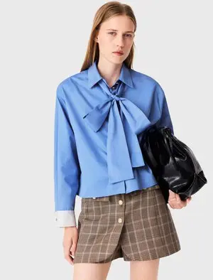 Maje Cotton Pussy Bow Shirt