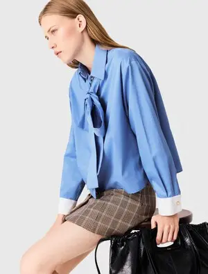 Maje Cotton Pussy Bow Shirt