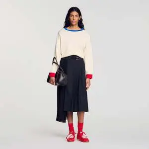 Sandro Maxi Asymmetrical Pleated Skirt