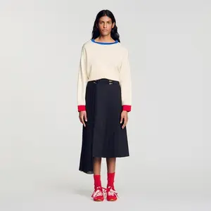 Sandro Maxi Asymmetrical Pleated Skirt