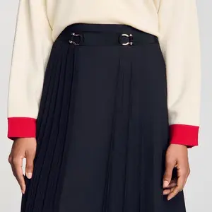 Sandro Maxi Asymmetrical Pleated Skirt