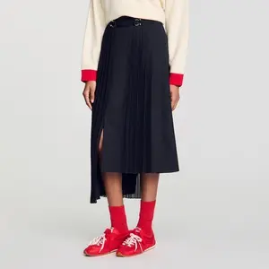 Sandro Maxi Asymmetrical Pleated Skirt