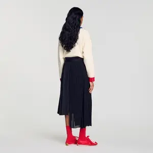 Sandro Maxi Asymmetrical Pleated Skirt