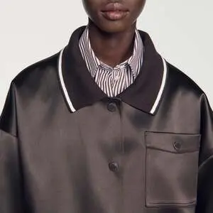 Sandro Satin-look Jacket With Polo Collar And Drawstring Hem