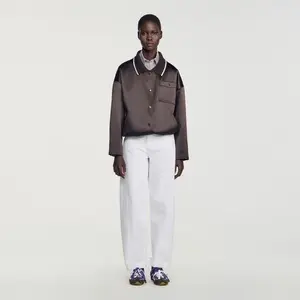 Sandro Satin-look Jacket With Polo Collar And Drawstring Hem