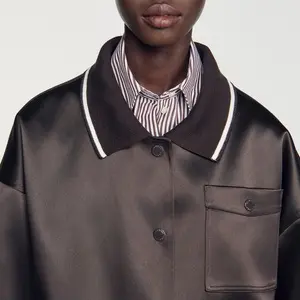 Sandro Satin-look Jacket With Polo Collar And Drawstring Hem