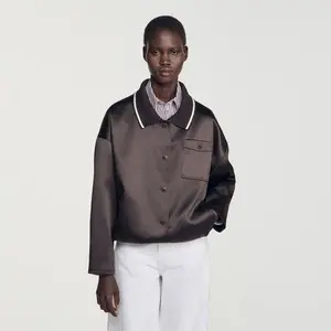 Sandro Satin-look Jacket With Polo Collar And Drawstring Hem