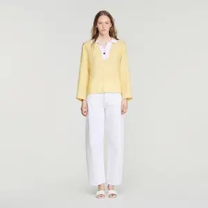 Sandro Striped Cotton Top With Contrasting Collar