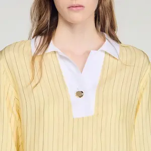 Sandro Striped Cotton Top With Contrasting Collar
