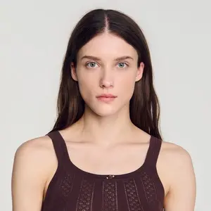 Sandro Pointelle Knit Top With Bow