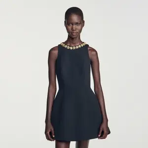 Sandro Embellished Jewel Detail Mini Dress