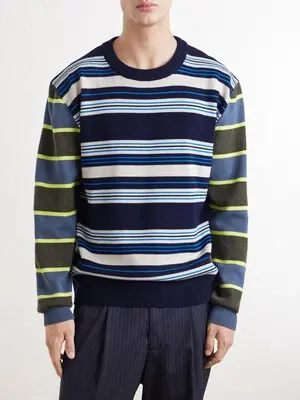 Paul Smith Striped Wool And Cotton-blend Crew Neck Sweater