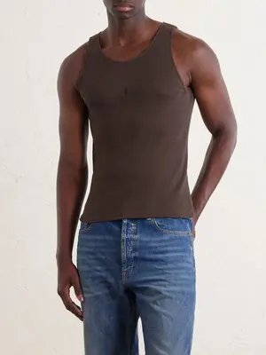 Saint Laurent Ribbed Cotton Tank Top - Brown