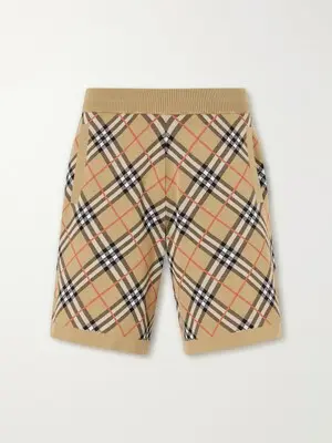 Burberry Straight-leg Knitted Checked Cotton-blend Shorts - Neutrals