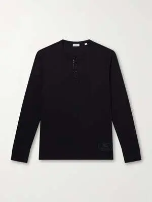 Burberry Logo-embroidered Ribbed Cotton-blend Jersey T-shirt - Black