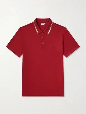 Burberry Logo-embroidered Checked Cotton-piqué Polo Shirt - Red
