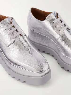 Stella McCartney Elyse Woven Metallic Vegetarian Leather Platform Brogues