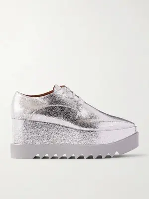 Stella McCartney Elyse Woven Metallic Vegetarian Material Platform Brogues - Silver