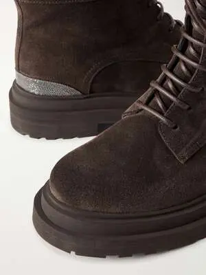 Brunello Cucinelli Bead-embellished Suede Knee Boots