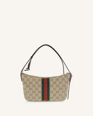 Gucci Small Gg Supreme Canvas Shoulder Bag With Web Stripe - Beige