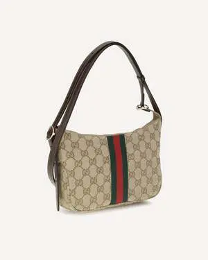 Gucci Small Gg Supreme Canvas Shoulder Bag With Web Stripe - Beige
