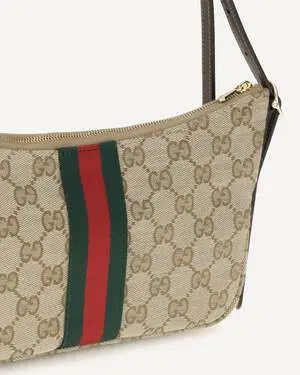 Gucci Small Gg Supreme Canvas Shoulder Bag With Web Stripe - Beige