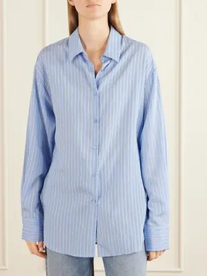 THE FRANKIE SHOP Peri Oversized Striped Georgette Shirt - Blue