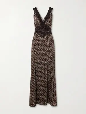 SIR. Astrid Satin And Lace Cut-out Maxi Dress - Brown